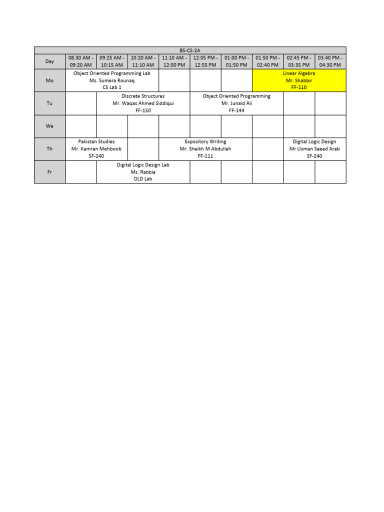 Student_Timetables_CS_Merged | PDF | Mathematics