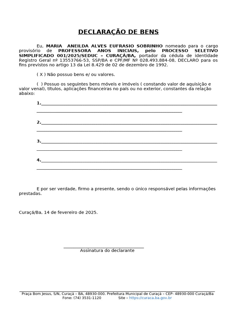 MODELO-DE-DECLARACAO-DE-BENS | PDF