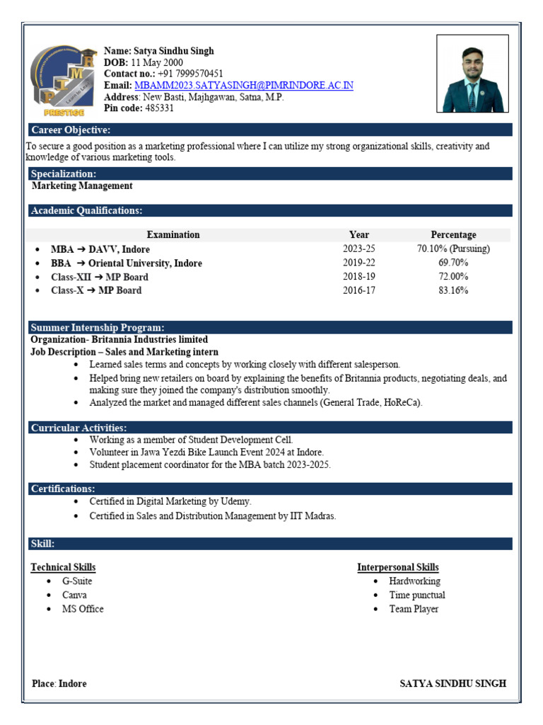 Marketing Professional Resume - Satya Singh | PDF | Business