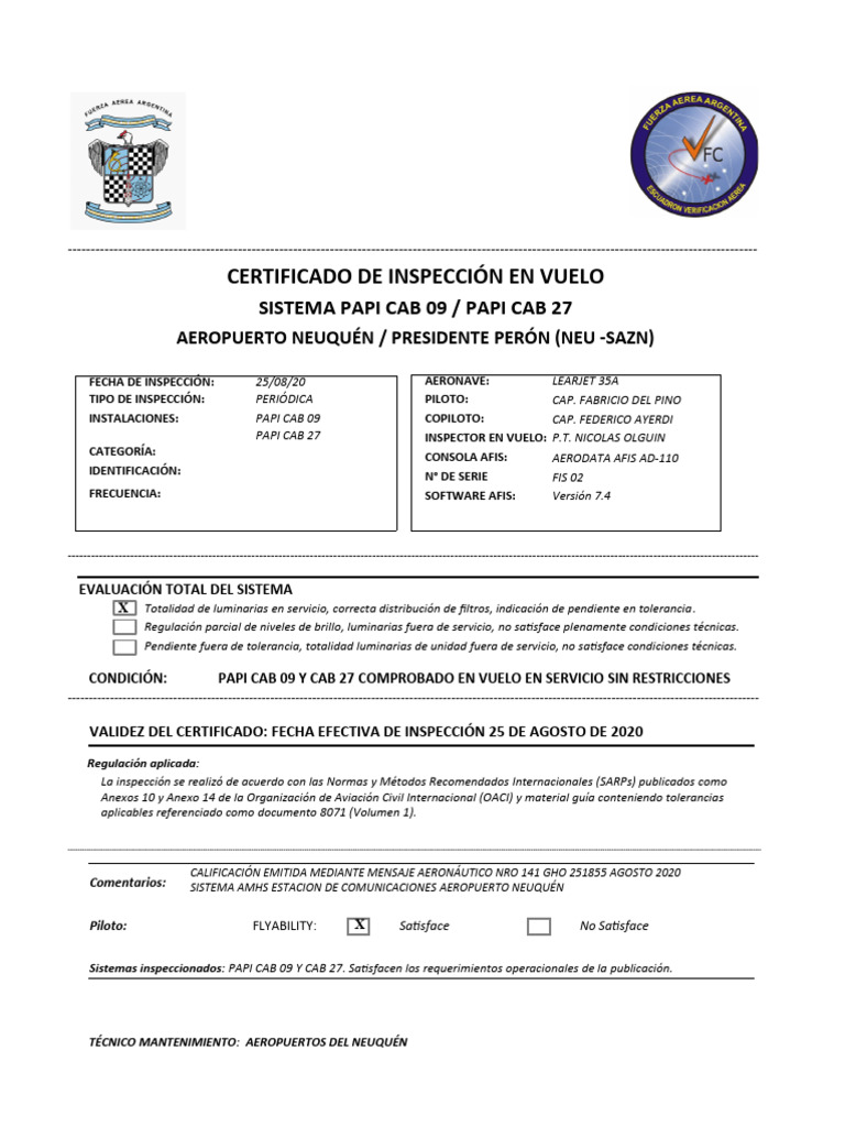 SAZN 2020.08.25 Certificado PAPI | PDF | Aviación | Seguridad de la ...