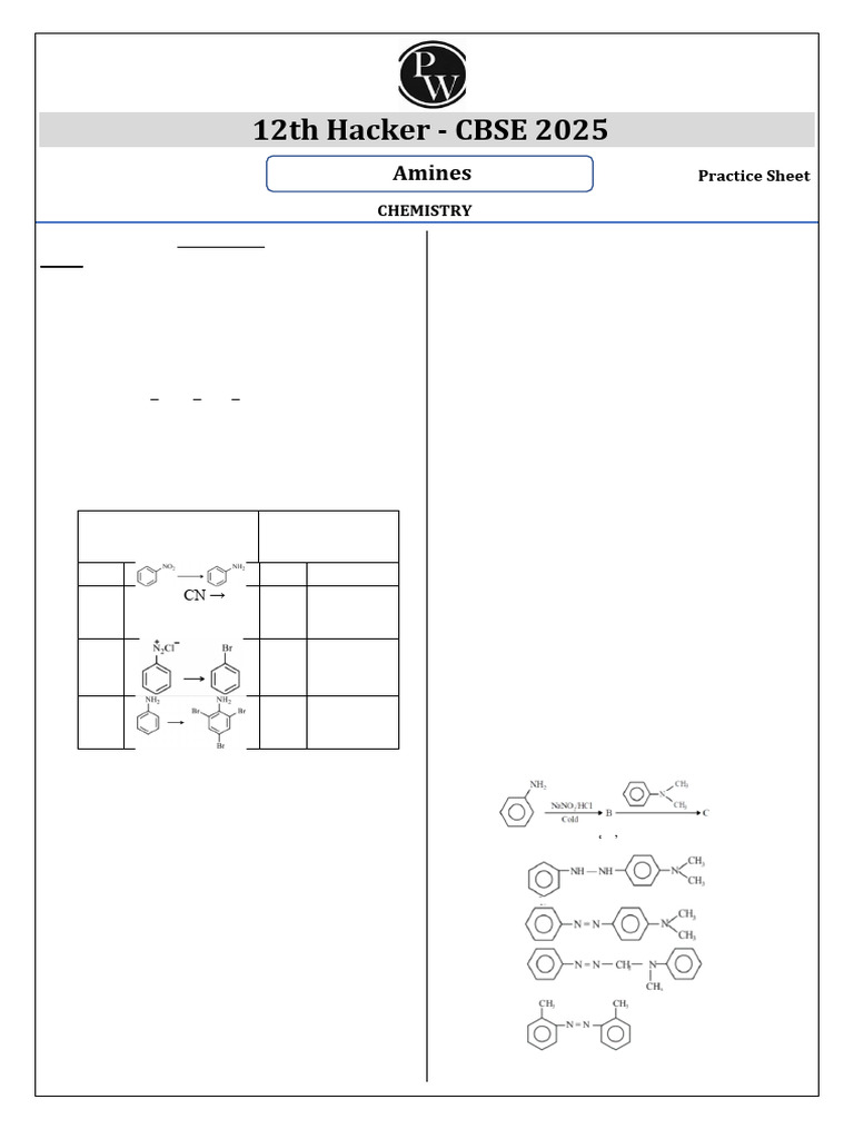 Amines - Practice Sheet - 12th Hacker - CBSE 2025 | PDF | Amine ...