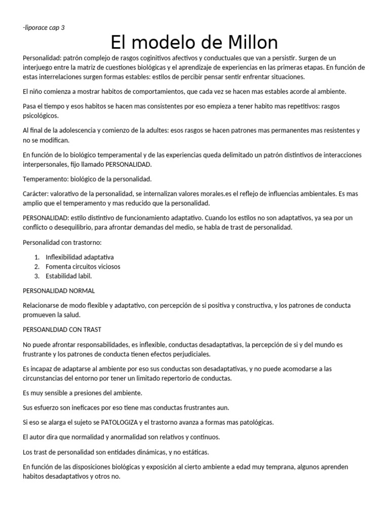 El modelo de Millon | PDF | Comportamiento | Temperamento