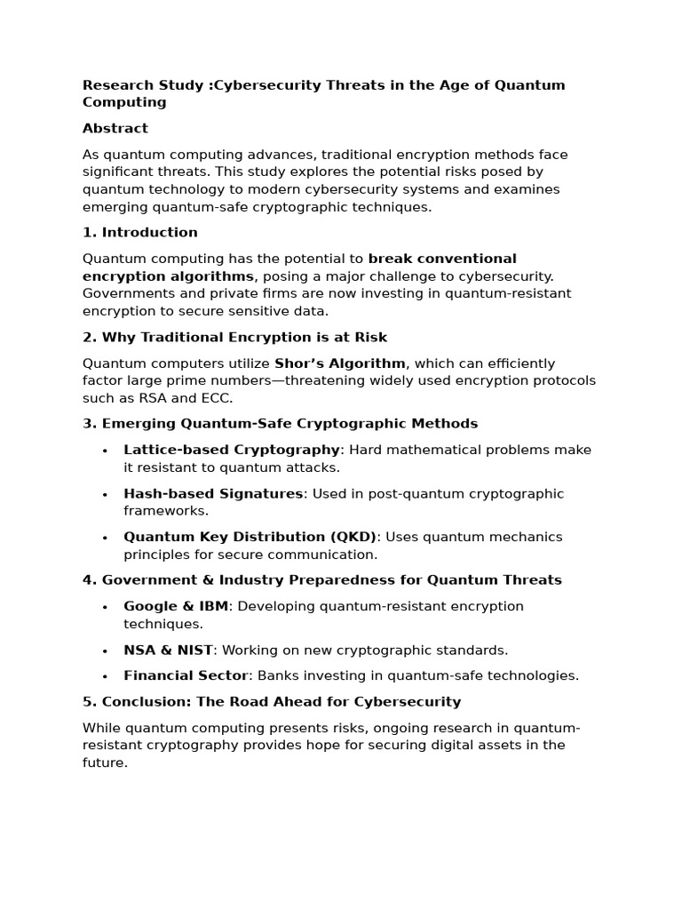 Cybersecurity Threats in The Age of Quantum Computing | PDF