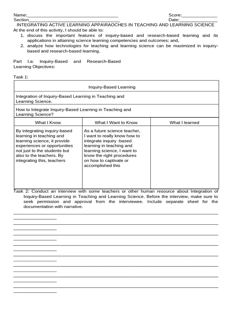 Integrating Active Learning Approaches in Science Learning | PDF | Inquiry Based Learning ...