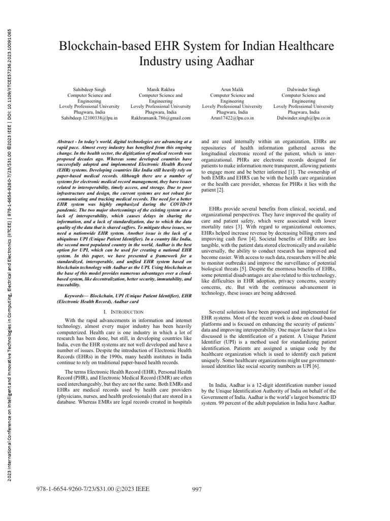 Blockchain-based_EHR_System_for_Indian_Healthcare_Industry_using_Aadhar | PDF | Electronic ...