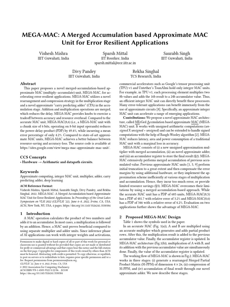 MEGA MAC A Merged Accumulation Based App | PDF | Multiplication ...