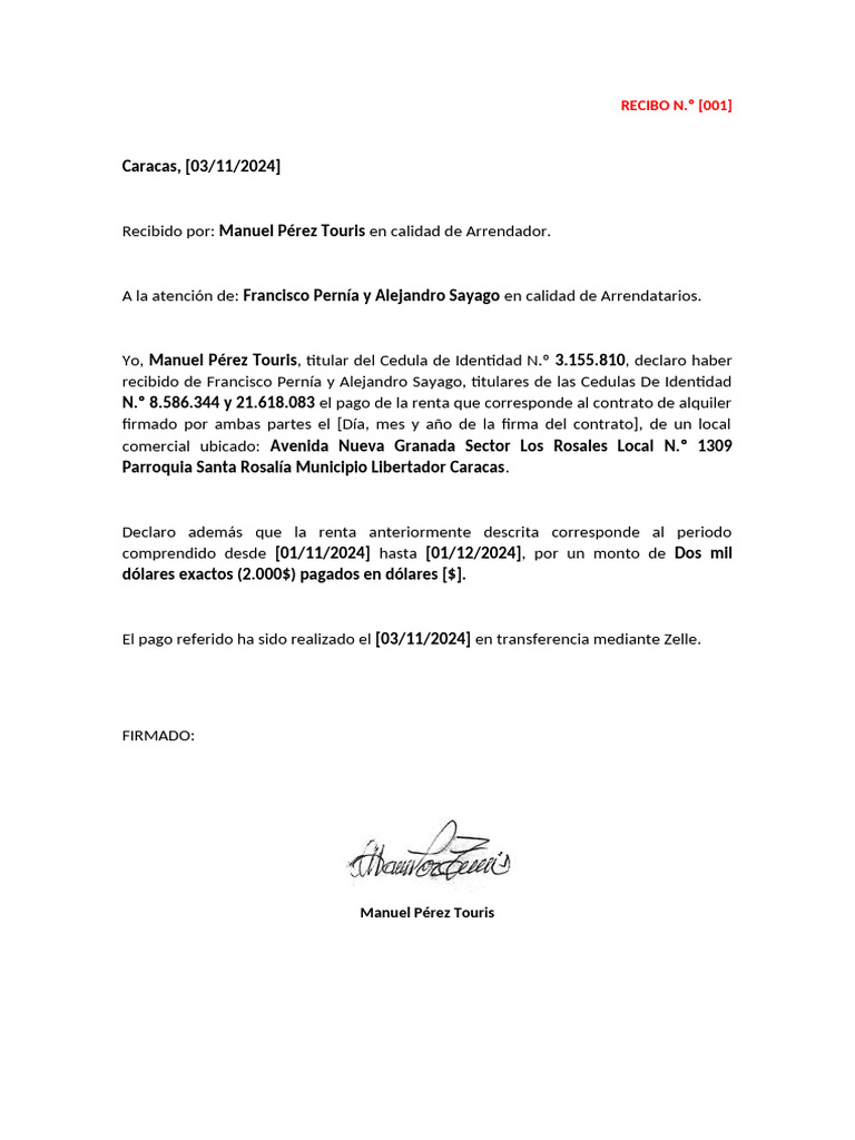 Modelo Recibo de Renta | PDF