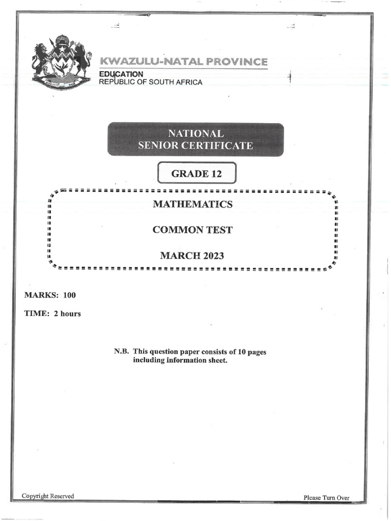 Maths Grade 12 March 2023 | PDF