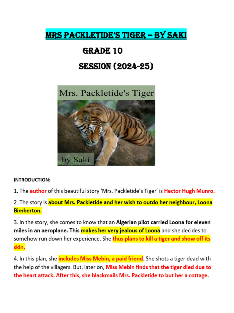GRADE 10 - Pointers Mrs Packletide | PDF | Envy