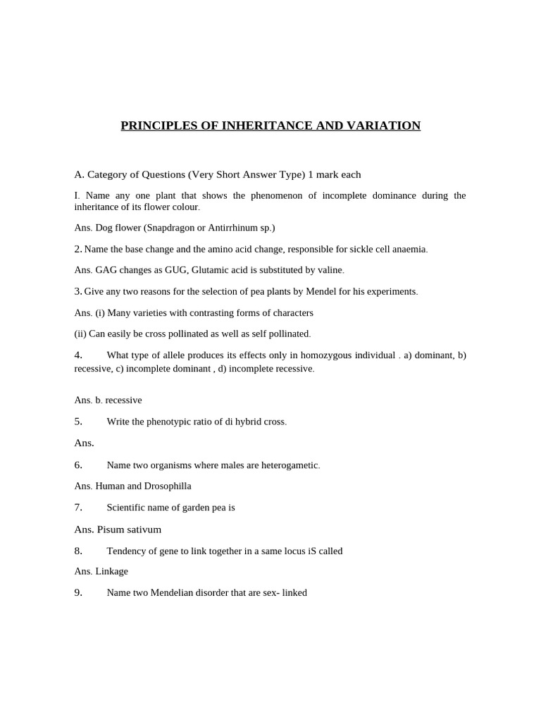Principles of Inheritance and Variation | PDF | Dominance (Genetics) | Zygosity