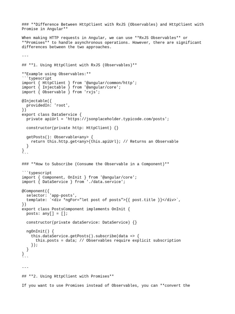 Angular HttpClient: RxJS vs Promise | PDF | Computer Engineering | Software Development