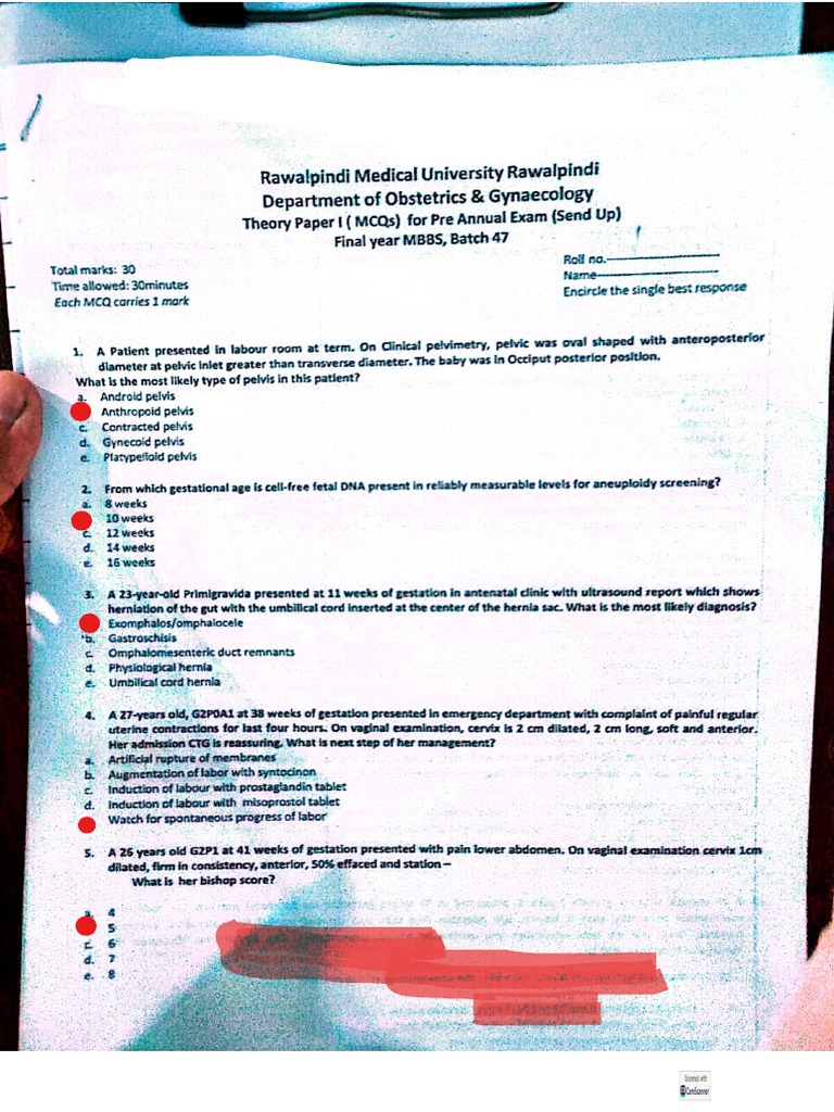 Send Ups Obs Gynae Paper 1 and 2 RMU47 | PDF