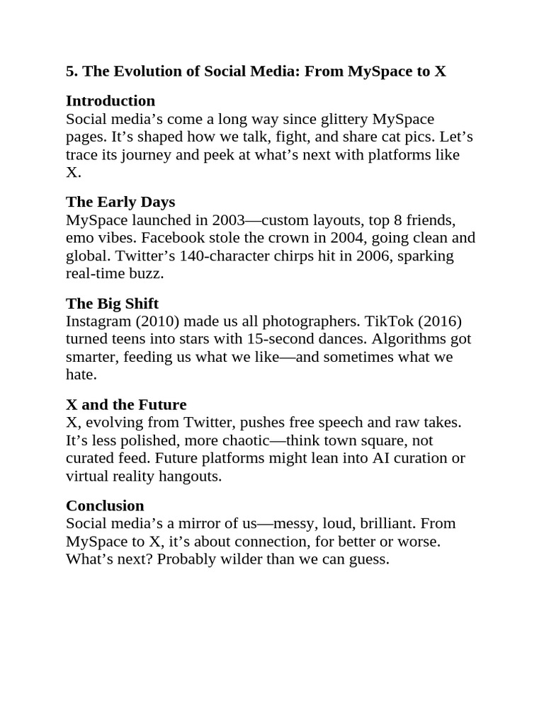 The Evolution of Social Media: From Myspace To X | PDF