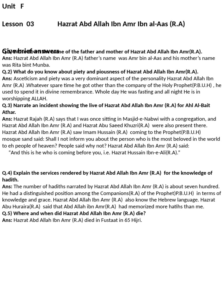 G9 Islam Unit f Lesson 3 | PDF