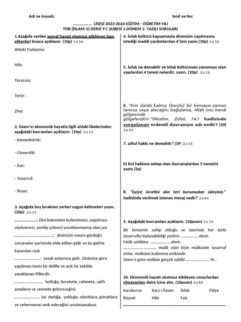 TDB 9 1d-2y(2023-24) paylaş | PDF