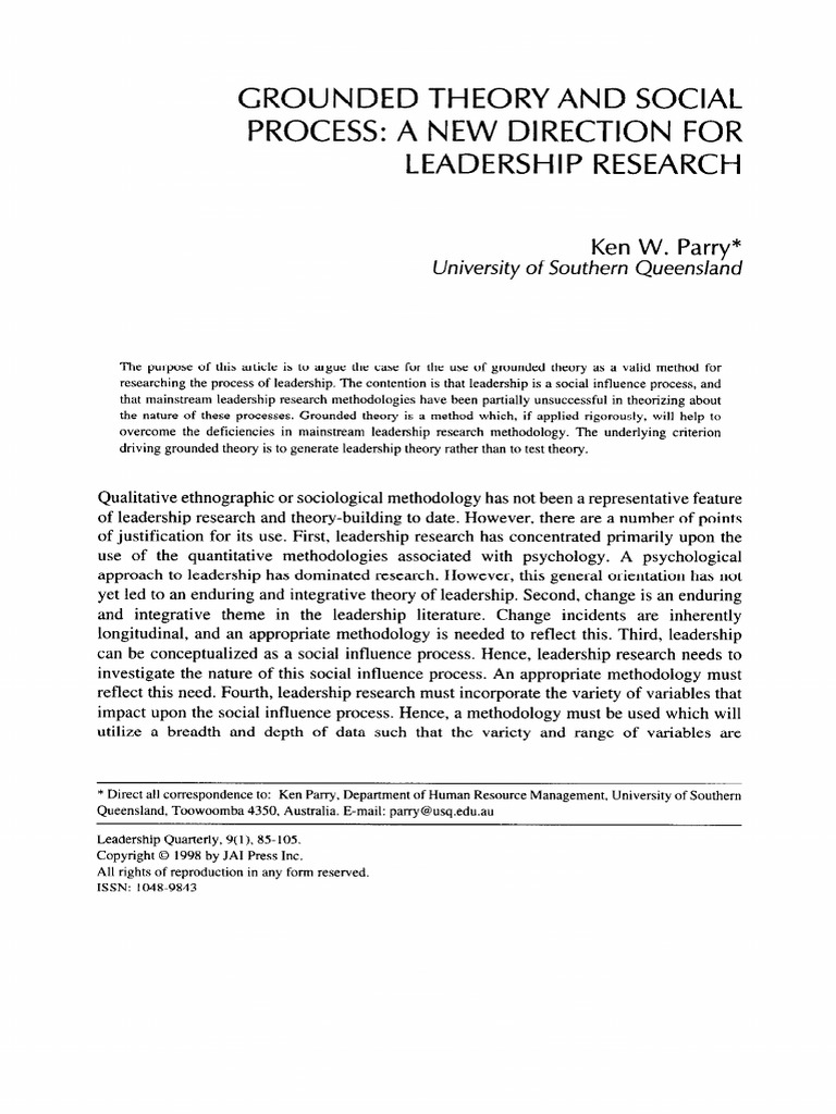 Grounded Theory and Social Process - A New Direction For Leadership ...