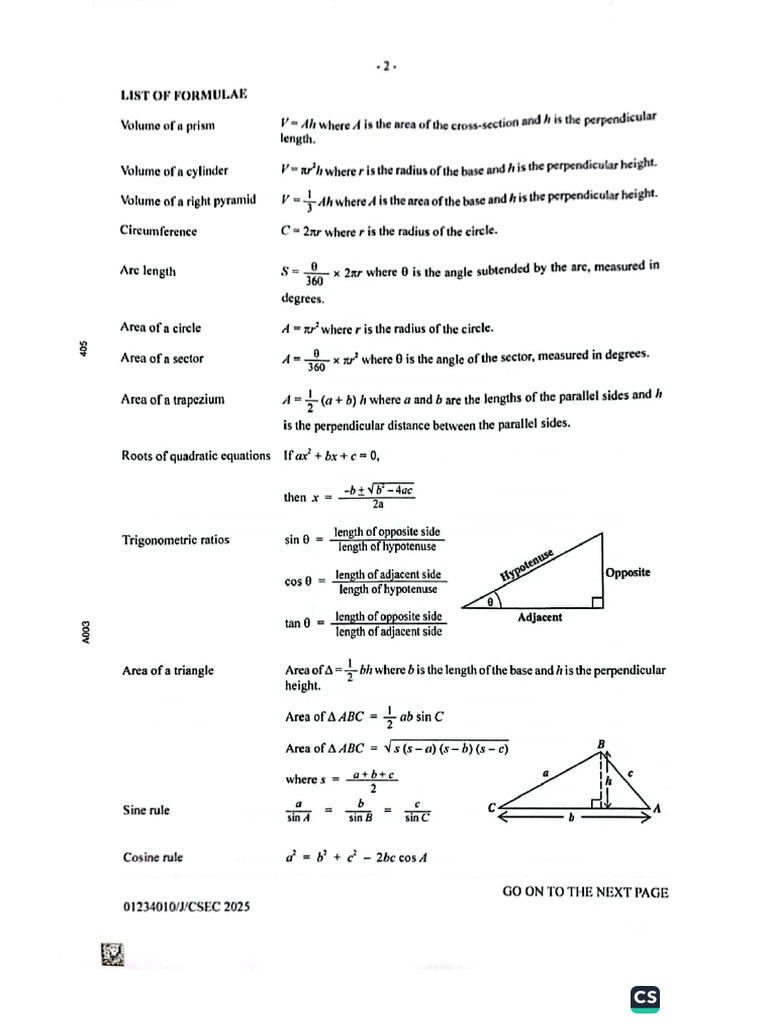 CSEC January 2025 Mathematics MCQ (Poor Quality) | PDF