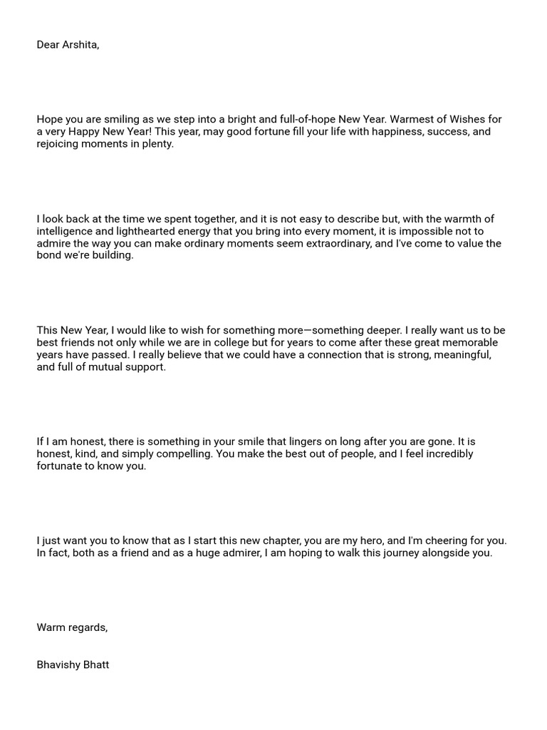 New Year Wishes and Friendship Letter | PDF