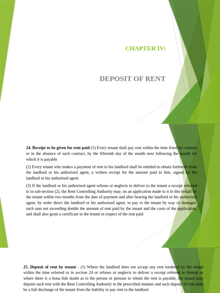 Chapter IV Deposit of Rent | PDF | Landlord | Leasehold Estate