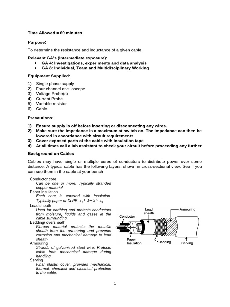 ESSV301 S1 2024 Practical 1 (Cable Modelling RL) | PDF | Electrical ...