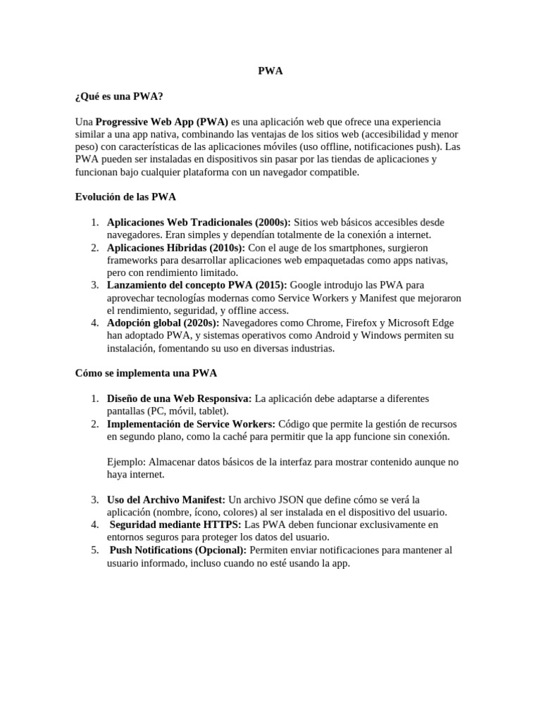 Qué es una PWA y su implementación | PDF