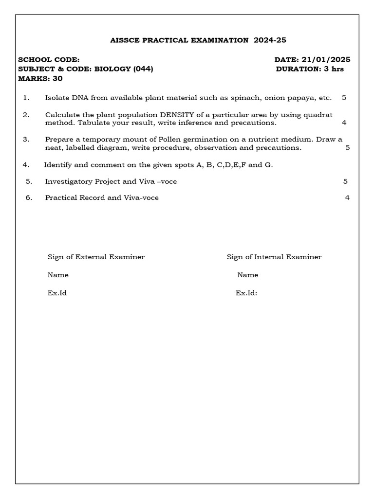 Aissce Bio Practical QP | PDF