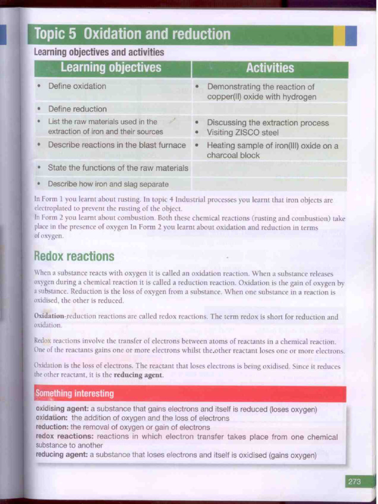 Oxidation and Reduction Notes | PDF