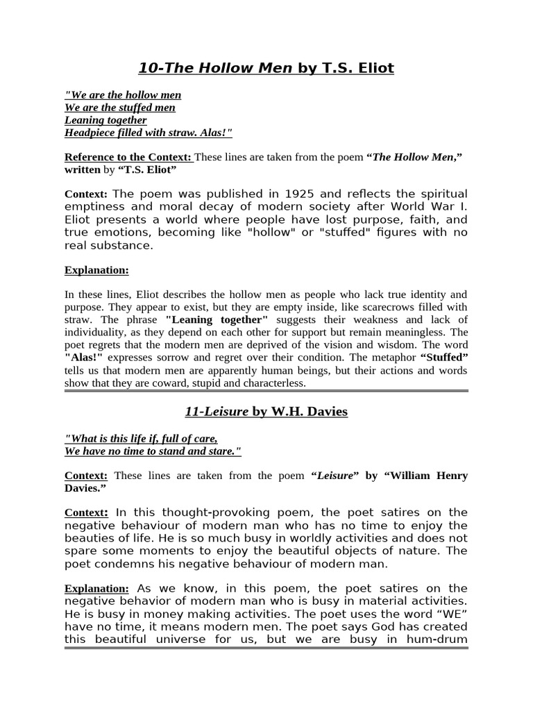 Grade 8 English Poems Analysis | PDF | Poetry
