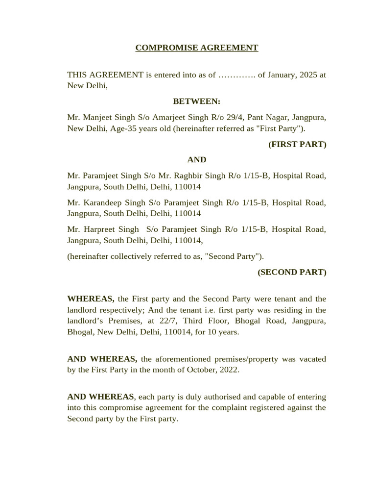 Compromise Agreement Template | PDF | Government | Judiciaries