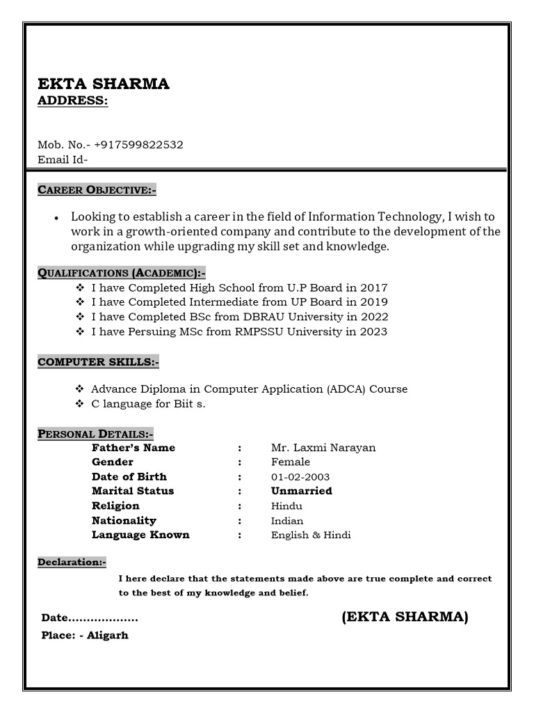 Ekta CV | PDF