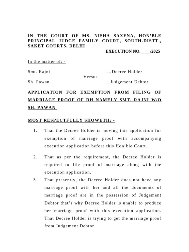 Exemption Application for Marriage Proof | PDF | Affidavit | Justice