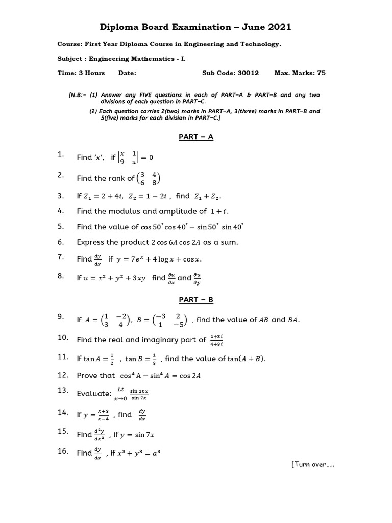 Diploma Board Examination - June 2021 | PDF