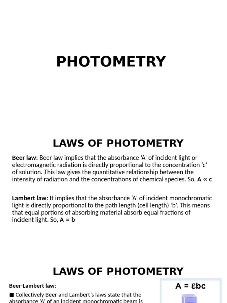PHOTOMETRY Dental Lecture | PDF | Gel Electrophoresis | Spectrophotometry