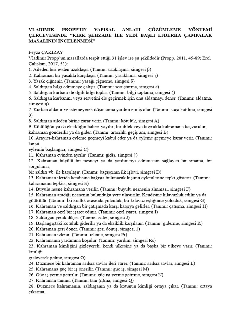 Propp 31 Masal Işlevi | PDF
