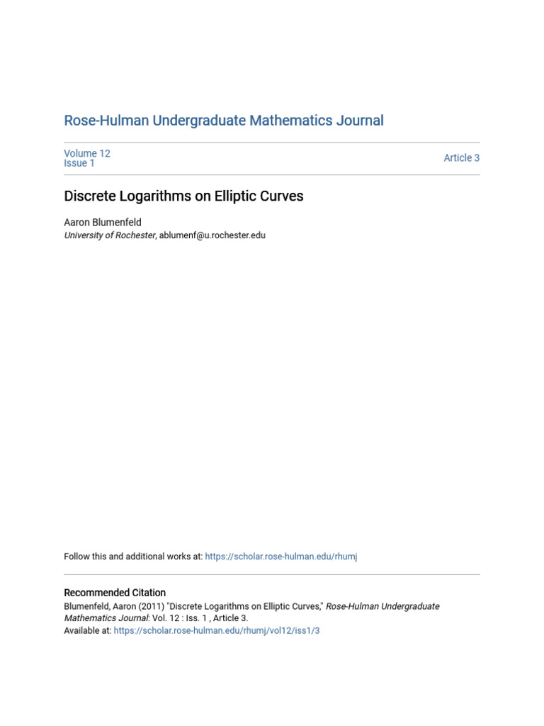 Discrete Logarithms On Elliptic Curves | PDF | Vertex (Graph Theory) | Cryptography