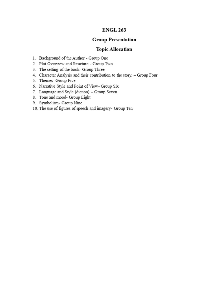 ENGL 263 Group Presentation Topics | PDF