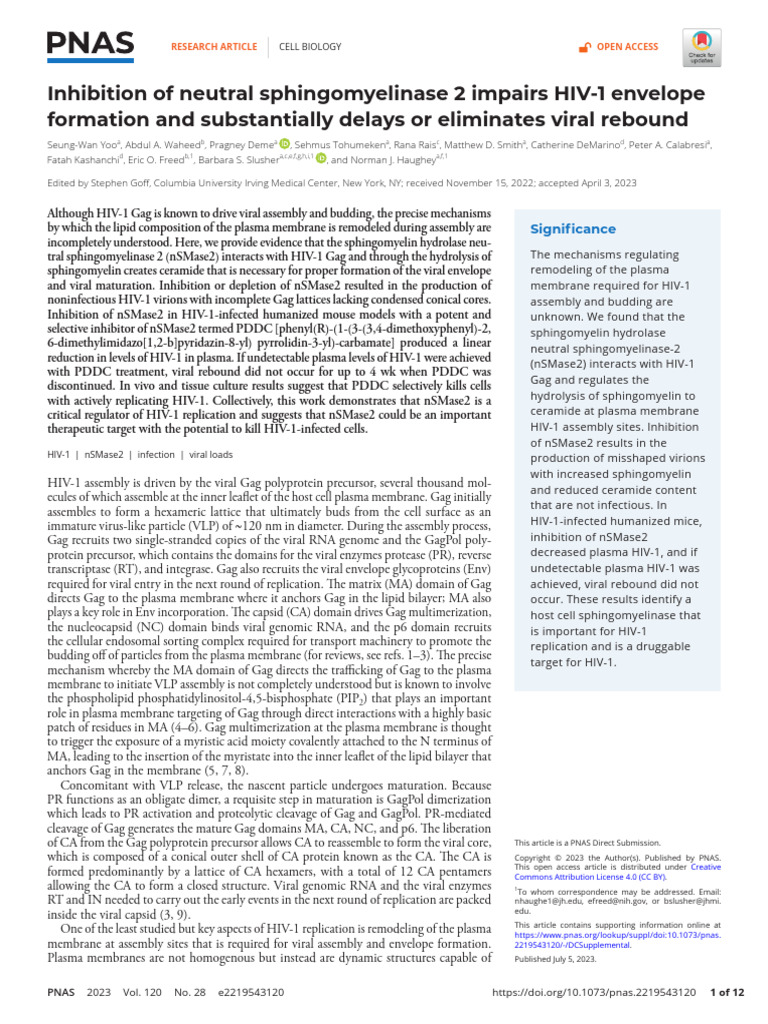 pnas.202219543 | PDF | Cell Membrane | Virus