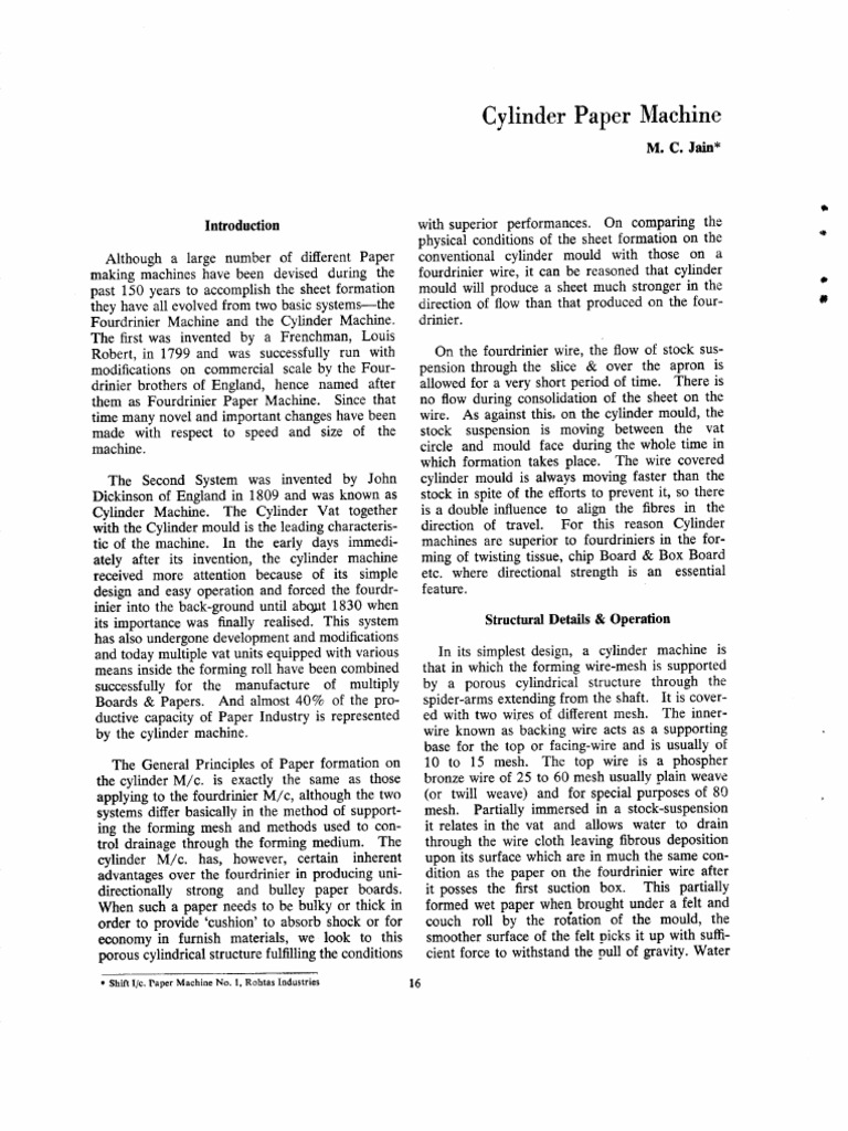 Cylinder Paper Machine | PDF | Paper | Mechanical Engineering