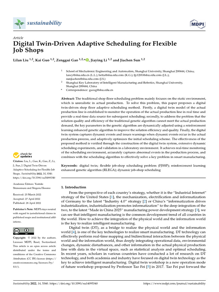 Digital Twin-Driven Adaptive Scheduling for Flexible Job Shops | PDF ...