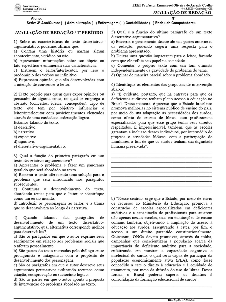 3red Atividade - 1 Período | PDF | Surdez