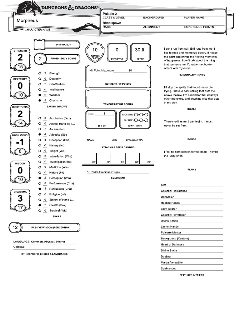 Morpheus - Paladin of Bhaal (Out of The Abyss) 2024 | PDF