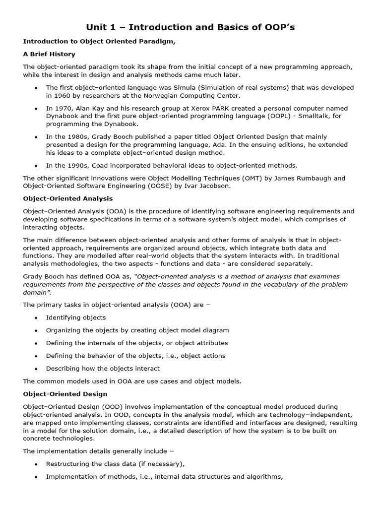 Unit 1 Pdf Object Oriented Programming Class Computer Programming 5598