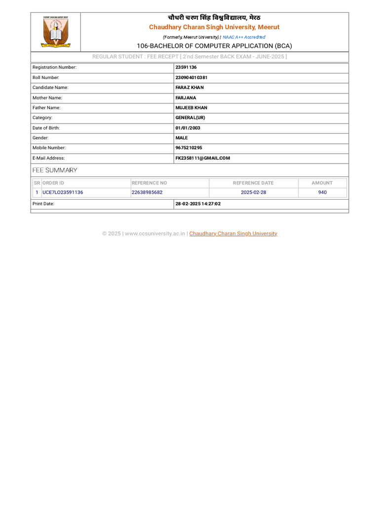 Registration Fee Receipt | PDF