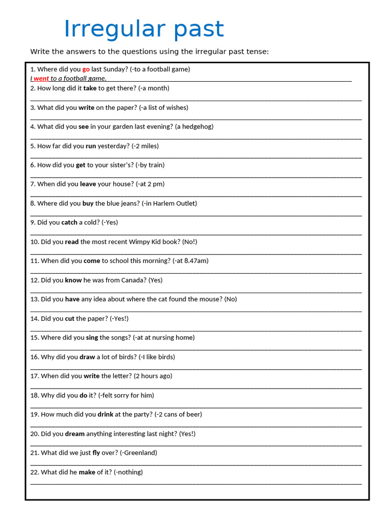 Irregular Past Tense Grammar Drills Tests - 85668 | PDF