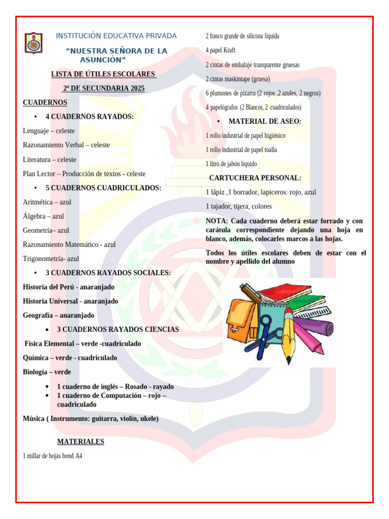 Lista Utiles 2do Sec | PDF