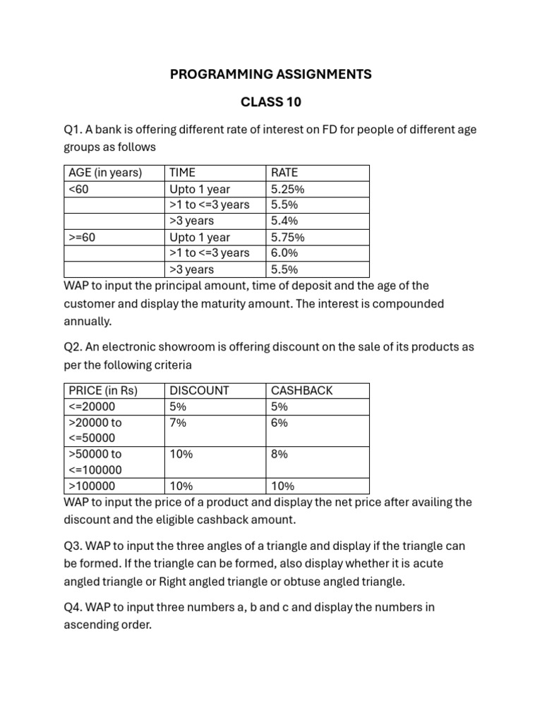 Programming Assignments Class 10 | PDF | Triangle | Triangle Geometry