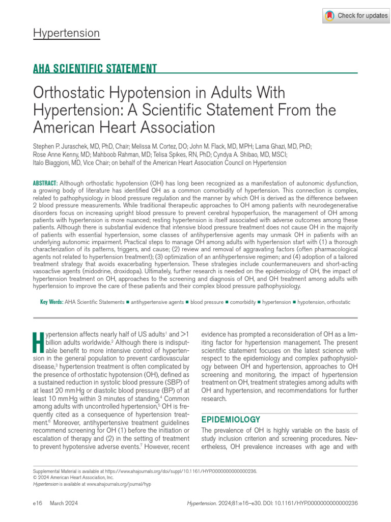 Orthostatic Hypotension in Hypertension | PDF | Hypertension | Blood ...
