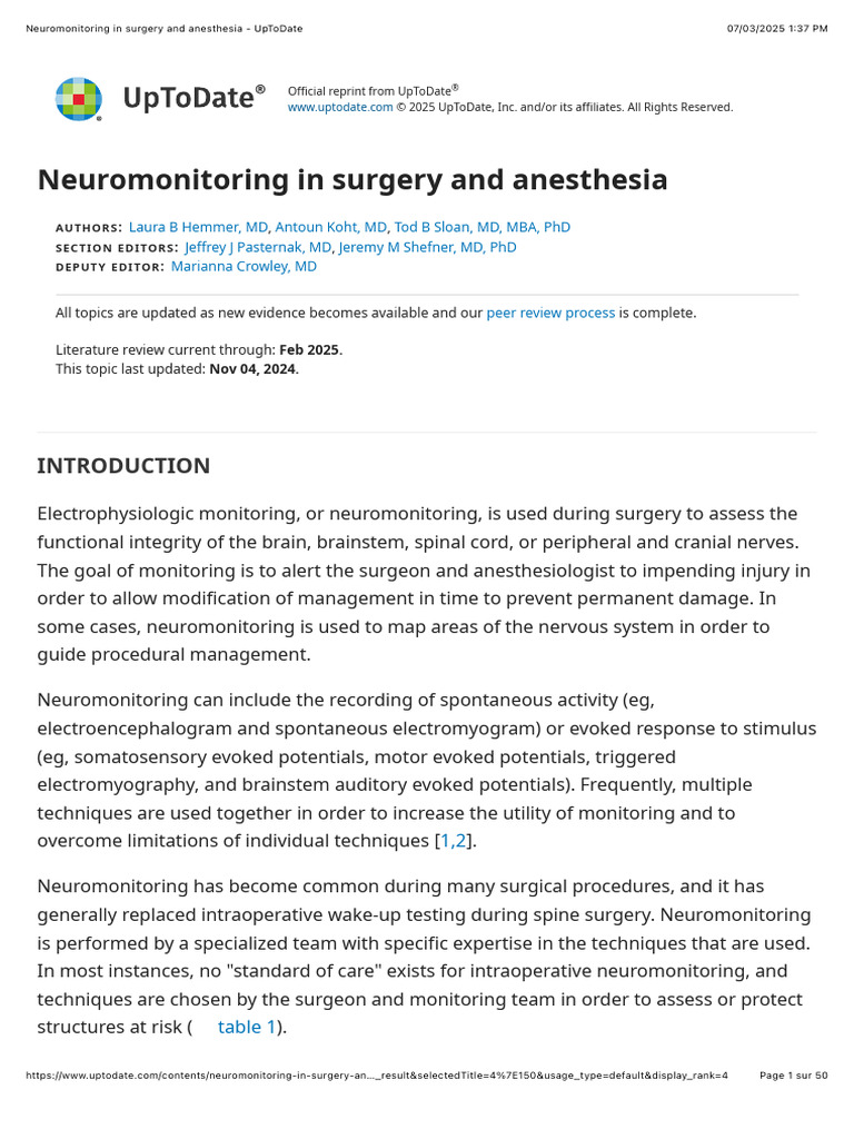 Neuromonitoring Techniques in Anesthesia | PDF | Electroencephalography ...