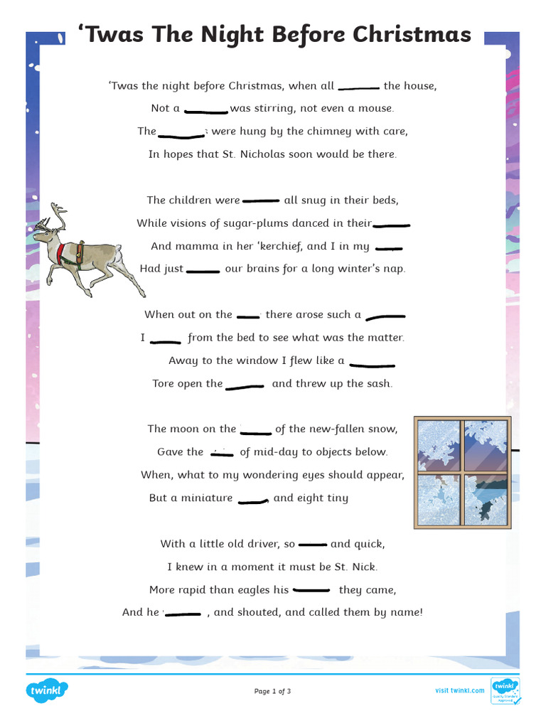 'Twas The Night Before Christmas Poem | PDF | Santa Claus's Reindeer ...