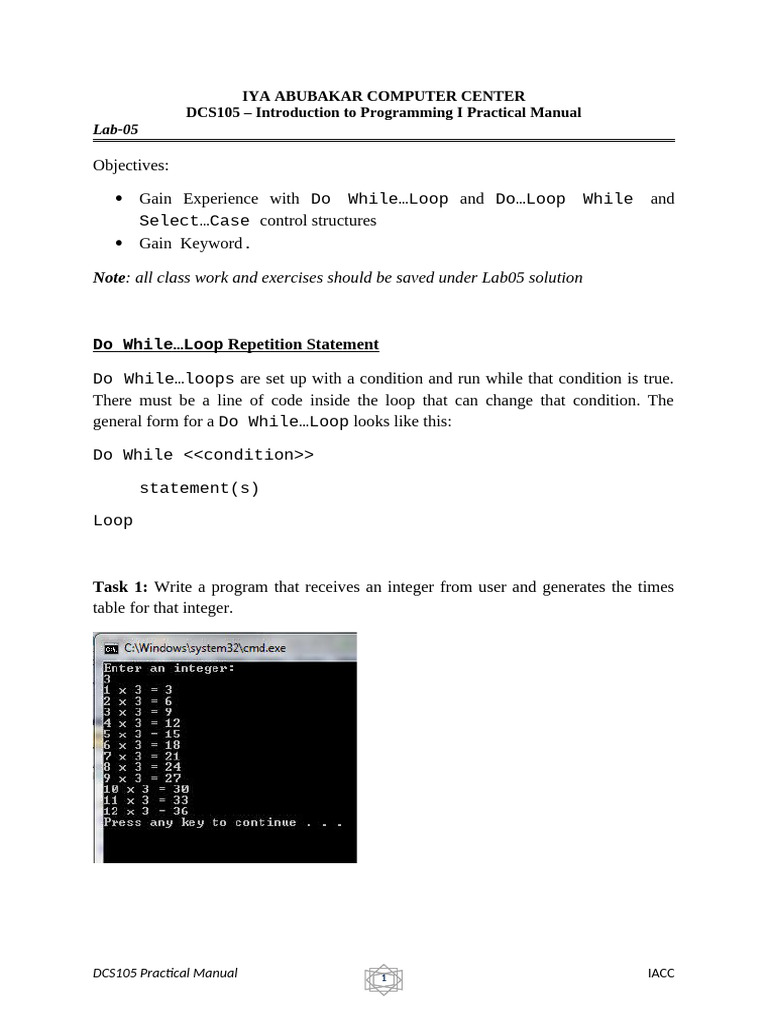 DCS105 Laboratory Practical Week 5 | PDF | Control Flow | Computer Programming